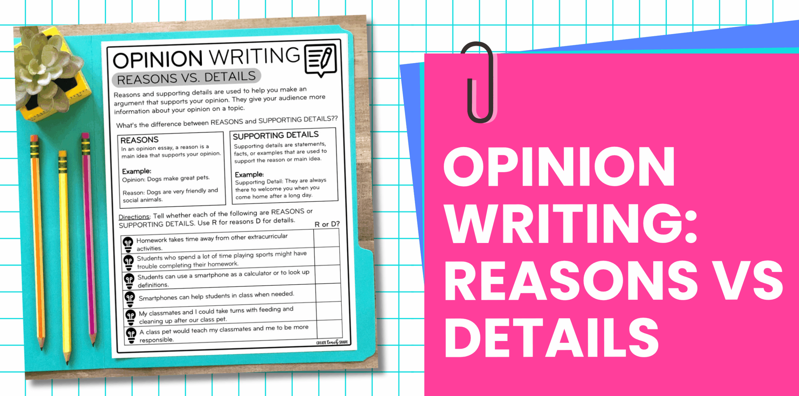 Opinion Writing: Reasons vs. Supporting Details - Create Teach Share