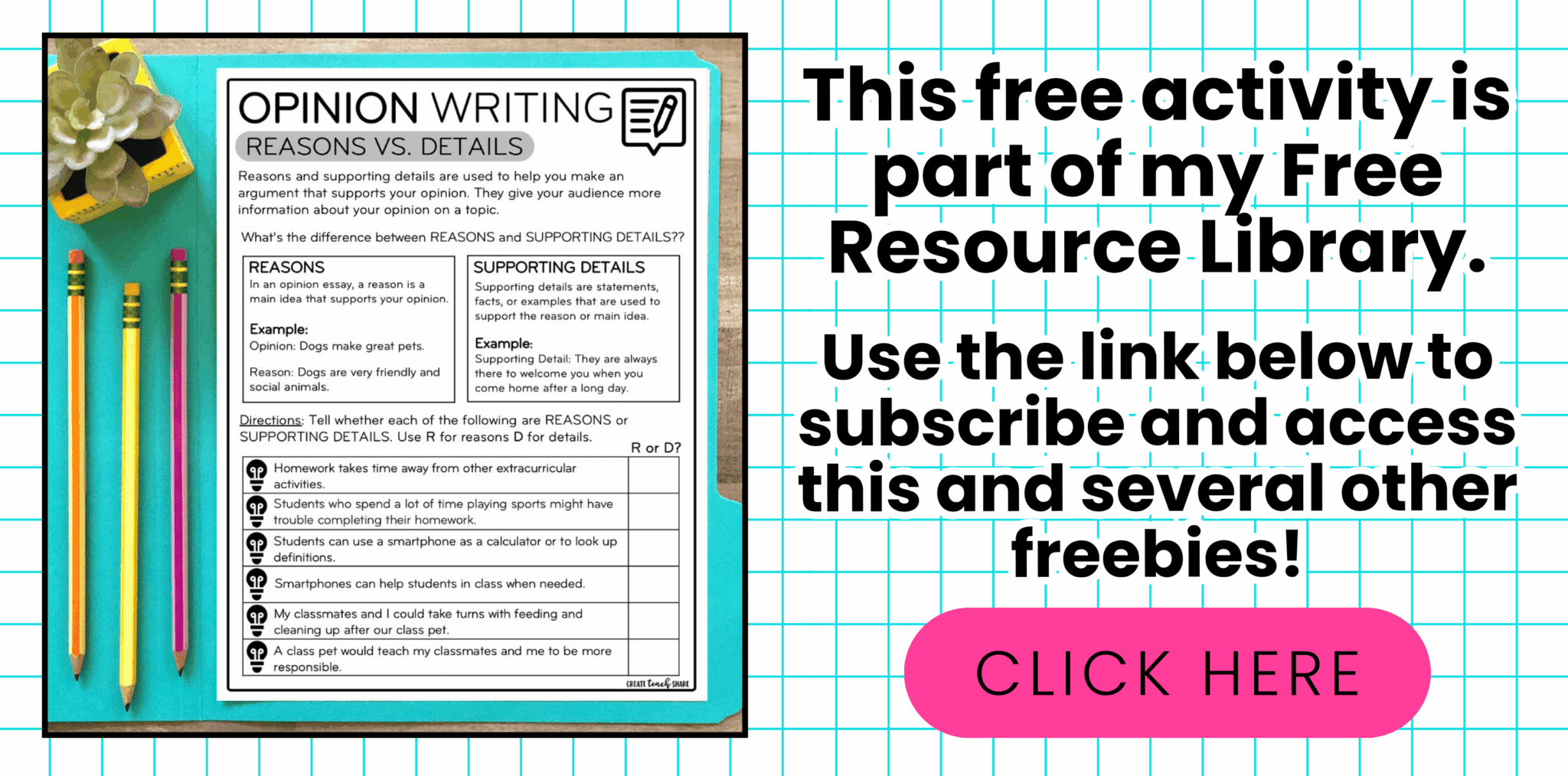 Opinion Writing: Reasons vs. Supporting Details - Create Teach Share